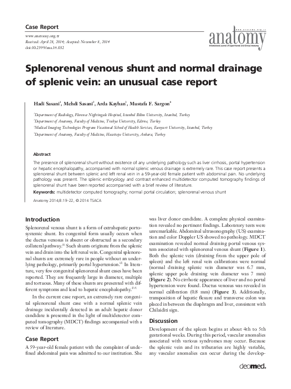 (PDF) Splenorenal venous shunt and normal drainage of splenic vein: an ...