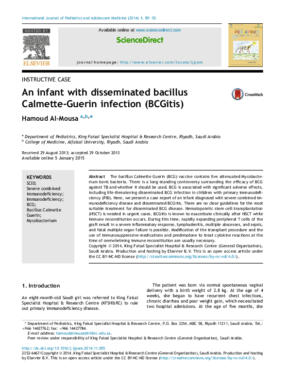 (PDF) An infant with disseminated bacillus Calmette-Guerin infection (BCGitis)