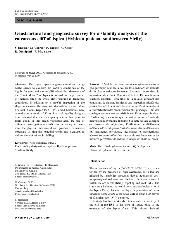 (PDF) Geostructural and geognostic survey for a stability analysis of ...
