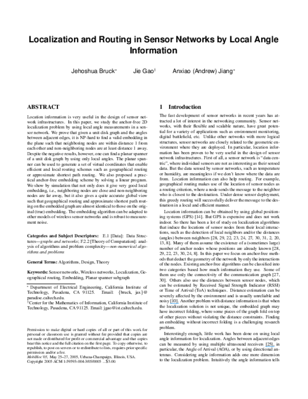(PDF) Localization and routing in sensor networks by local angle information