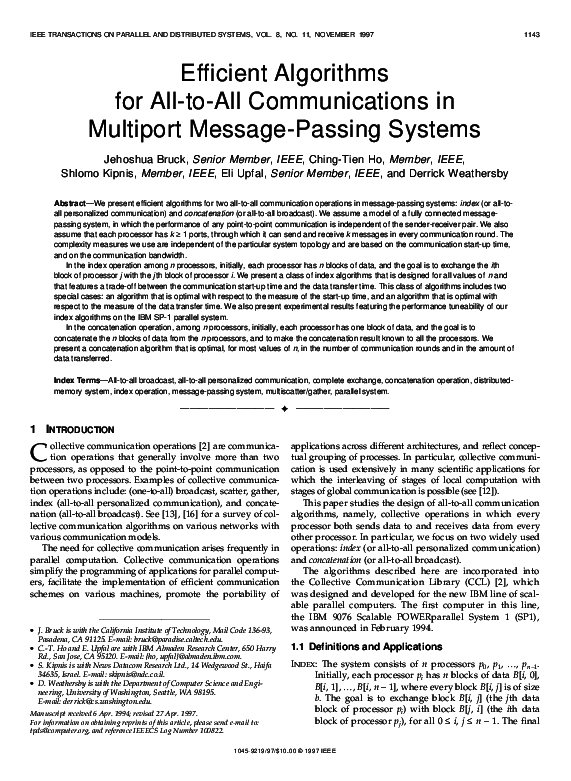 Pdf Efficient Algorithms For All To All Communications In Multiport Message Passing Systems