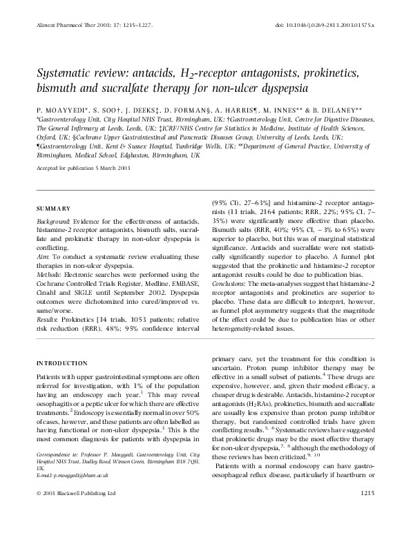 (PDF) Systematic review: antacids, H 2 -receptor antagonists, prokinetics, bismuth and ...