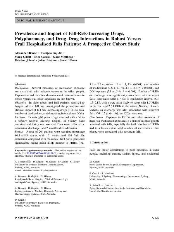 (PDF) Prevalence and Impact of Fall-Risk-Increasing Drugs, Polypharmacy ...