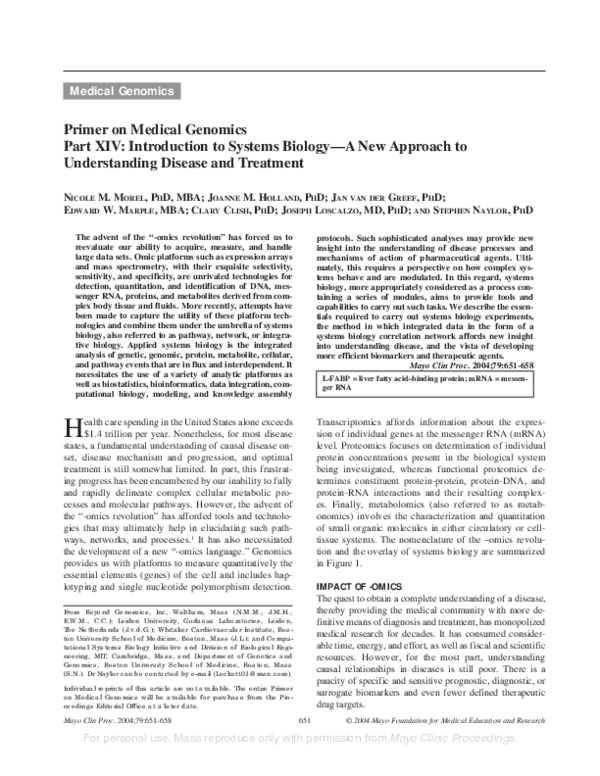 (PDF) Primer on Medical Genomics Part XIV: Introduction to Systems ...