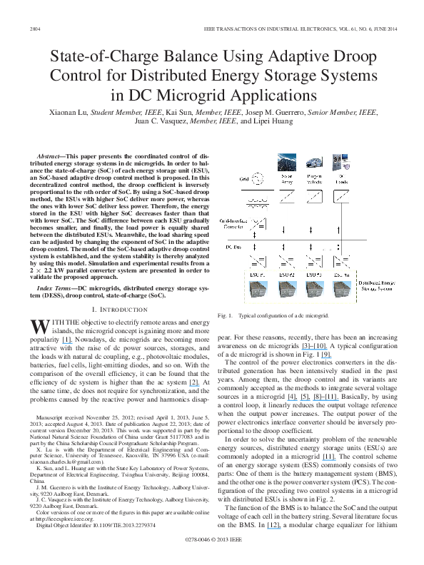 (PDF) State-of-charge balance using adaptive droop control for distributed energy storage ...