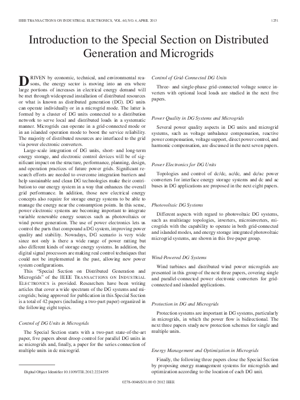 (PDF) Introduction to the Special Section on Distributed Generation and Microgrids