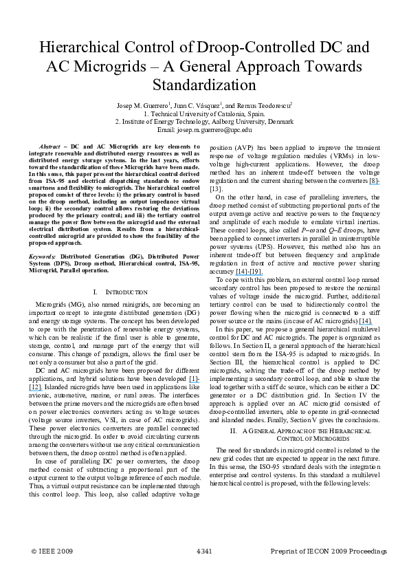 (PDF) Hierarchical Control of Droop-Controlled AC and DC Microgrids—A General Approach Toward ...
