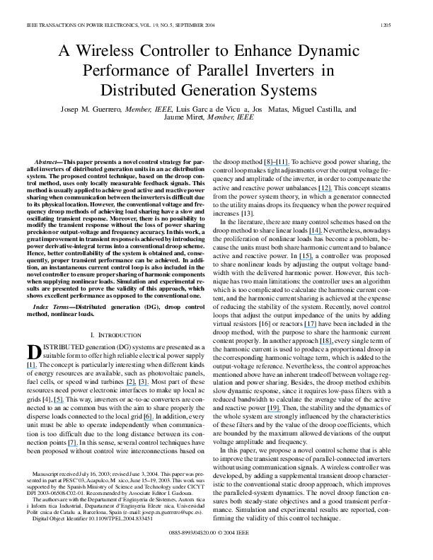 (PDF) A Wireless Controller to Enhance Dynamic Performance of Parallel Inverters in Distributed ...