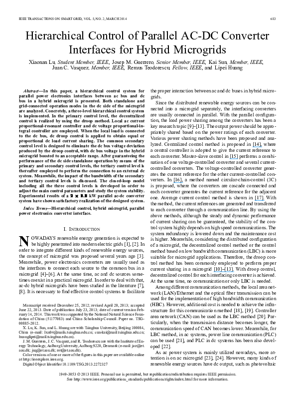 (PDF) Hierarchical Control of Parallel AC-DC Converter Interfaces for ...