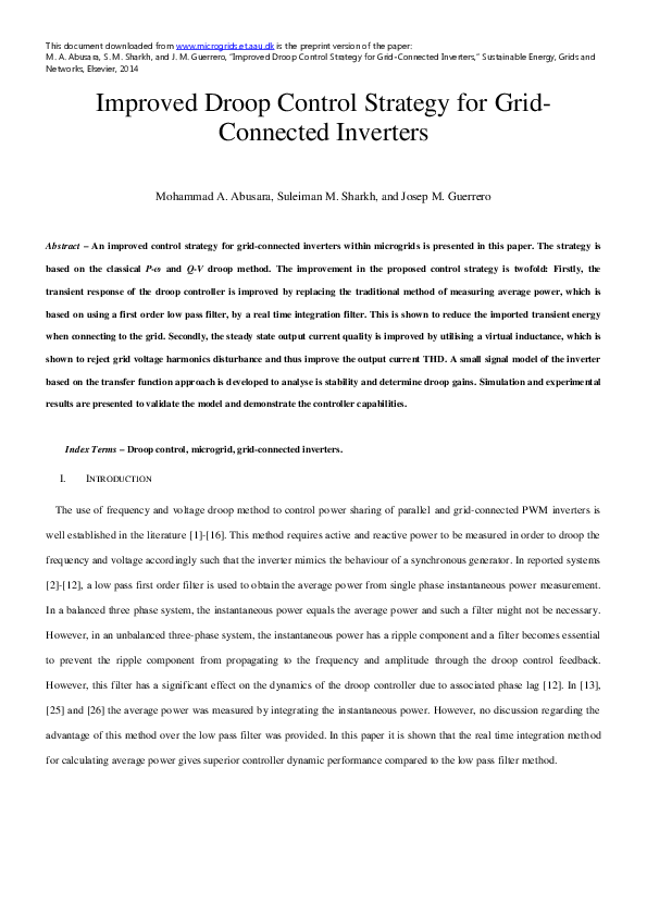 (PDF) Improved droop control strategy for grid-connected inverters