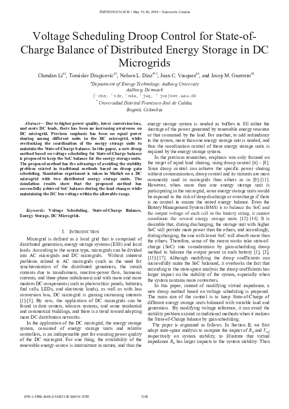 (PDF) Voltage scheduling droop control for State-of-Charge balance of distributed energy storage ...