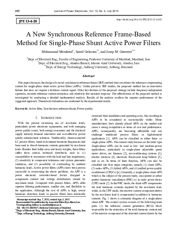 Pdf A New Synchronous Reference Frame Based Method For Single Phase