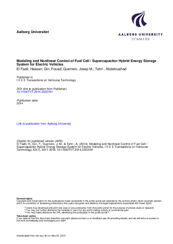 Pdf Modeling And Nonlinear Control Of A Fuel Cell Supercapacitor Hybrid Energy Storage System