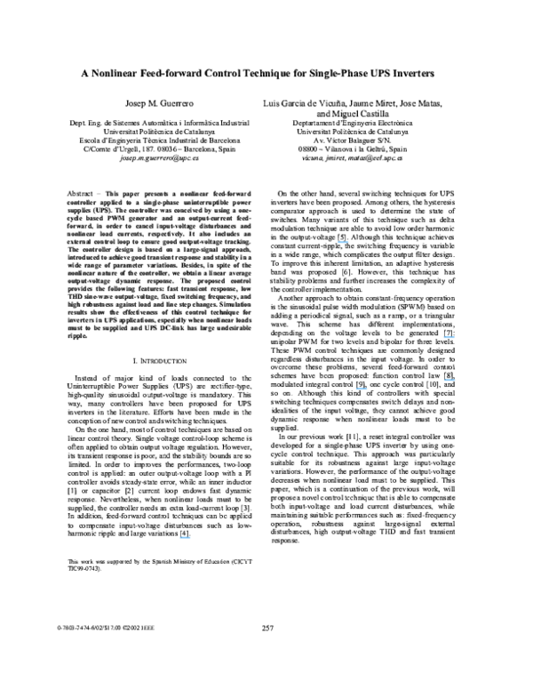 (PDF) A nonlinear feed-forward control technique for single-phase UPS inverters