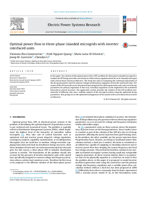 (PDF) Optimal power flow in three-phase islanded microgrids with inverter interfaced units