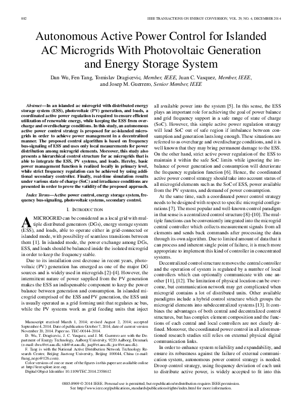 (PDF) Autonomous Active Power Control for Islanded AC Microgrids With Photovoltaic Generation ...