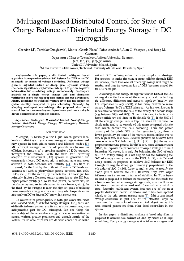 Pdf Multiagent Based Distributed Control For State Of Charge Balance Of Distributed Energy