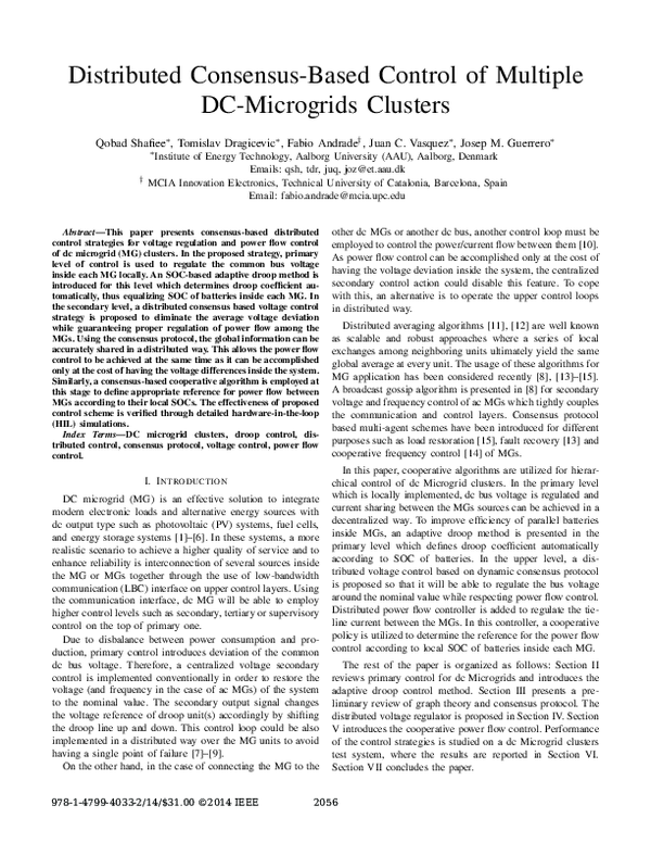 (PDF) Distributed consensus-based control of multiple DC-microgrids clusters