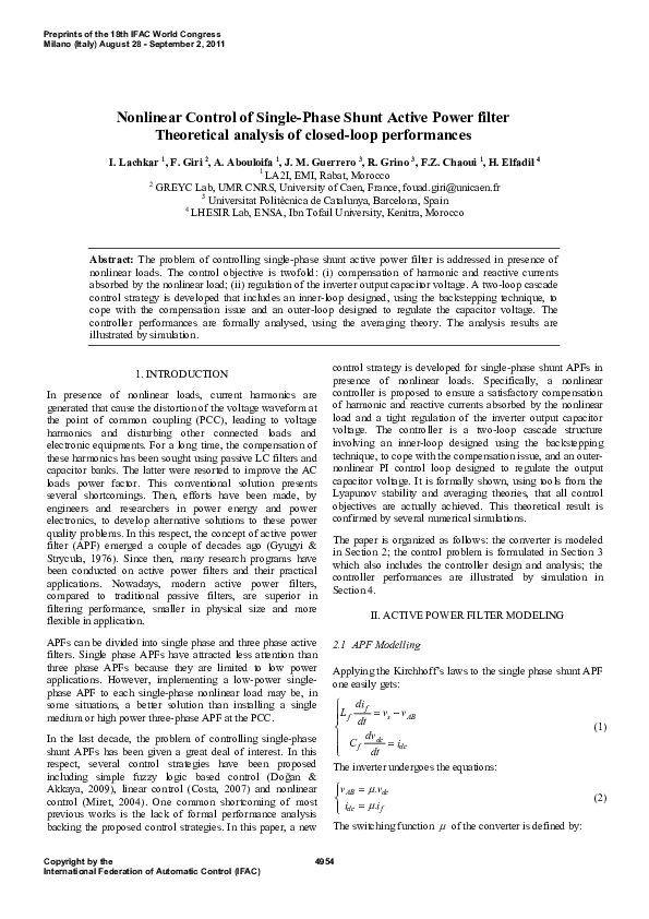 (PDF) Nonlinear control of single-phase shunt active power filter. Theoretical analysis of ...