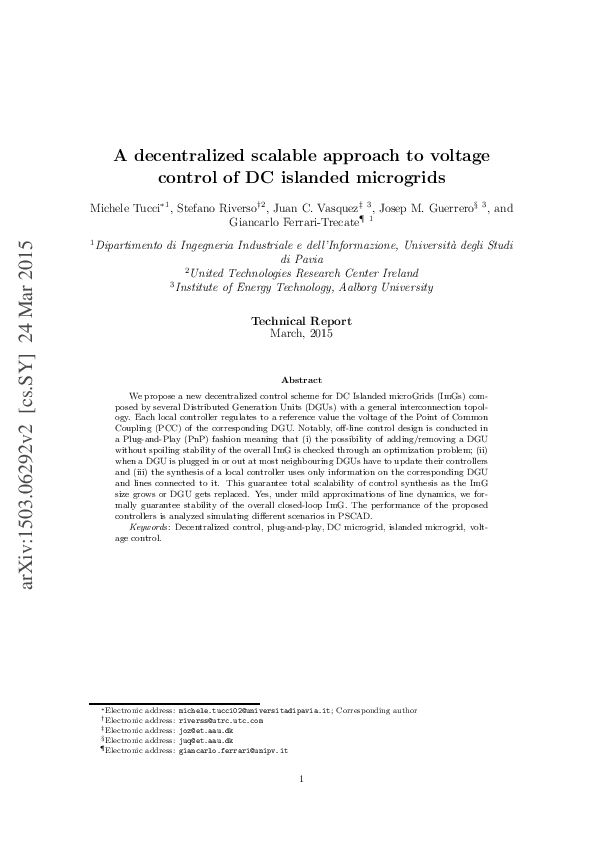 (PDF) A decentralized scalable approach to voltage control of DC islanded microgrids