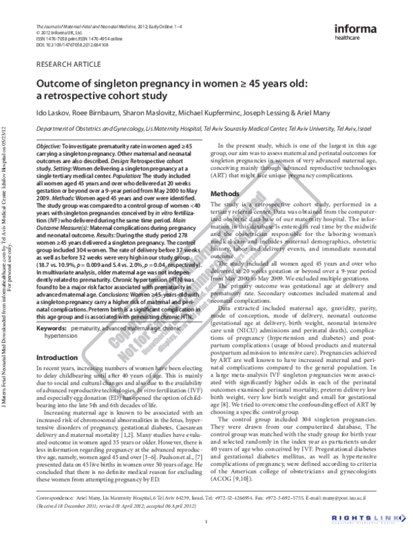 (PDF) Outcome of singleton pregnancy in women ≥45 years old: a ...