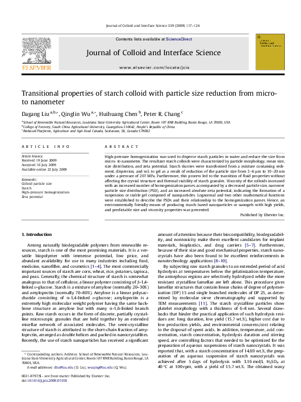 (PDF) Transitional properties of starch colloid with particle size ...