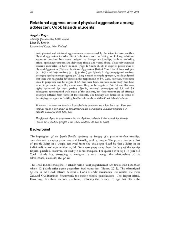 (PDF) Relational aggression and physical aggression among adolescent ...