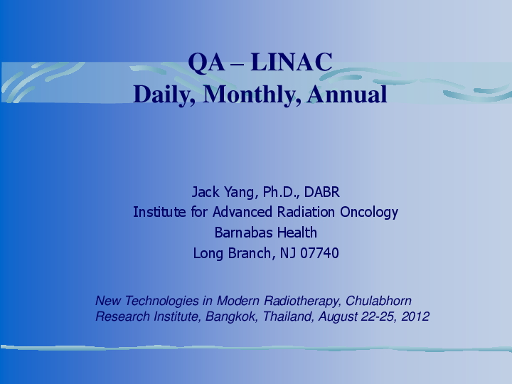 (PDF) QA – LINAC Daily, Monthly, Annual