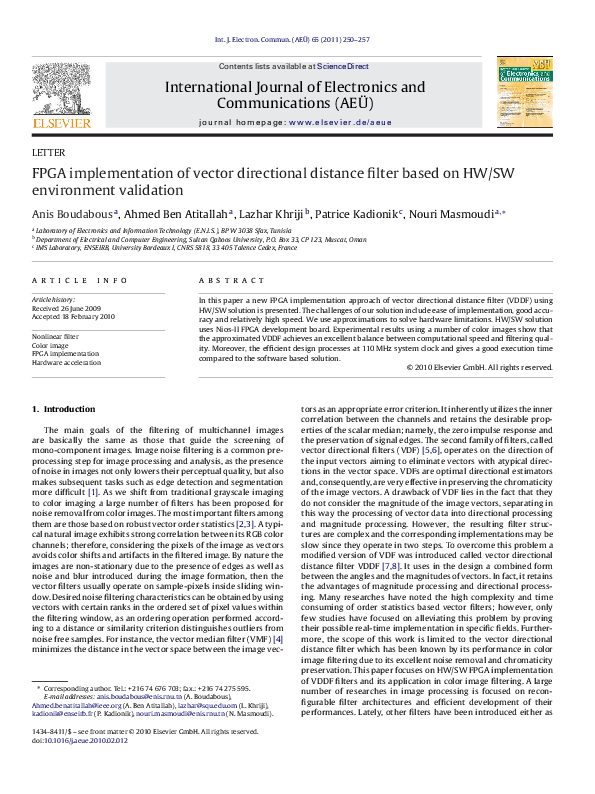 (PDF) FPGA implementation of vector directional distance filter based on HW/SW environment ...