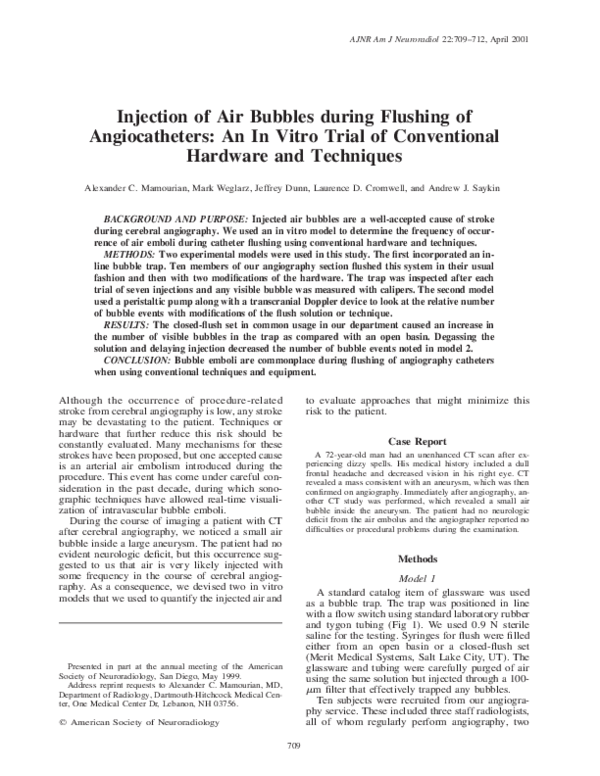 (PDF) Injection of air bubbles during flushing of angiocatheters: an in ...