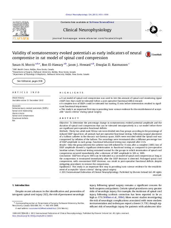 (PDF) Validity of somatosensory evoked potentials as early indicators ...