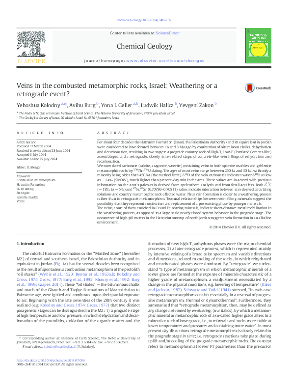 (PDF) Veins in the combusted metamorphic rocks, Israel; Weathering or a ...