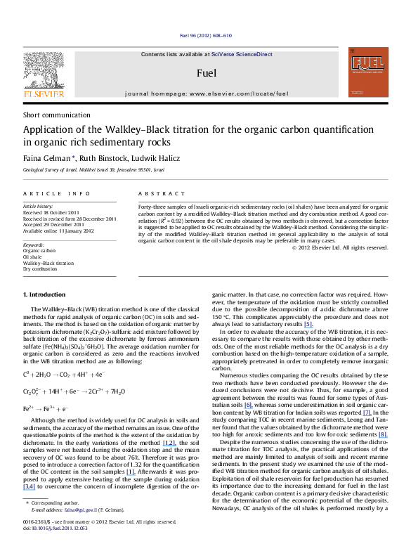 (PDF) Application of the Walkley–Black titration for the organic carbon ...