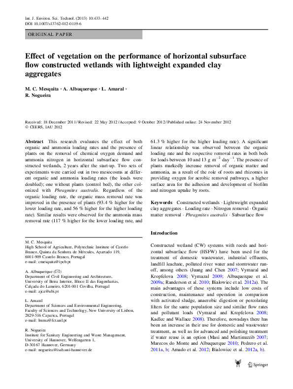 (PDF) Effect of vegetation on the performance of horizontal subsurface flow constructed wetlands ...