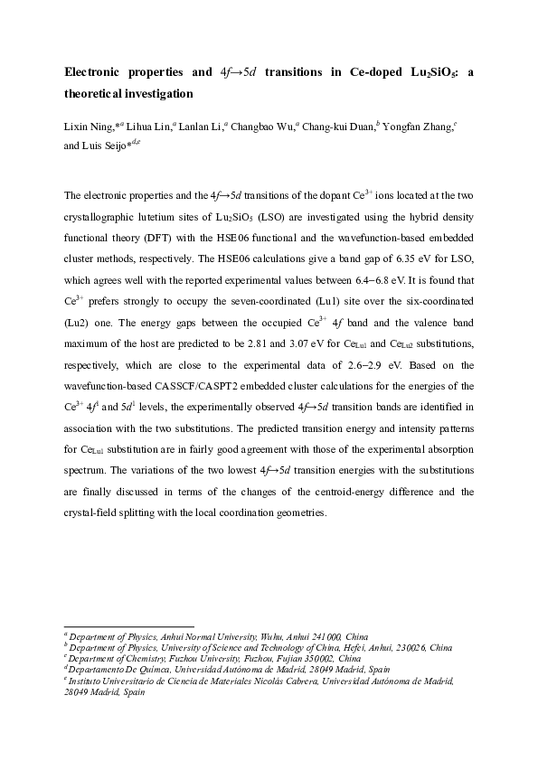 (PDF) Electronic properties and 4f → 5d transitions in Ce-doped Lu2SiO5: a theoretical investigation