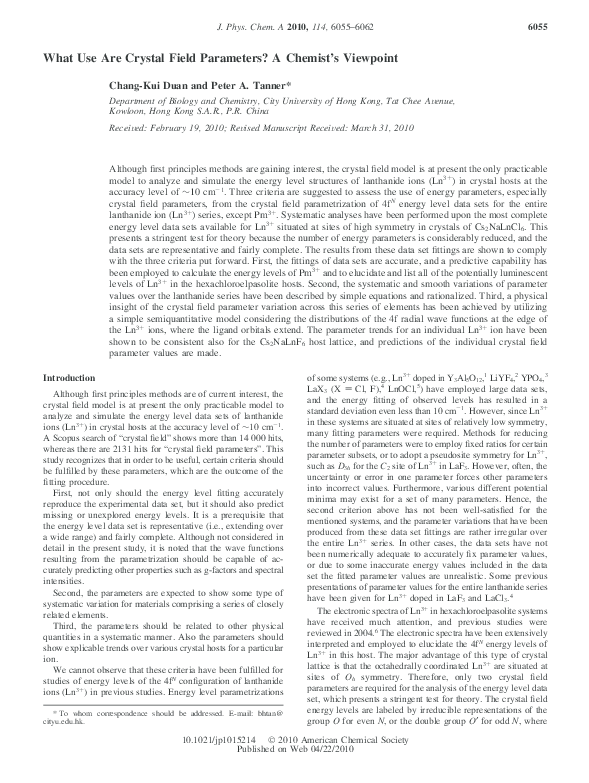 (PDF) What use are crystal field parameters? A chemist's viewpoint