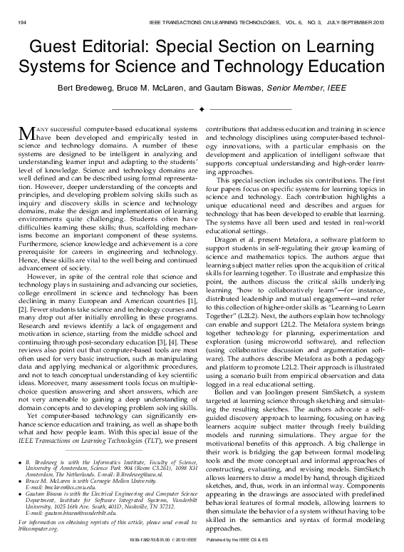 (PDF) Guest Editorial: Special Section on Learning Systems for Science and Technology Education