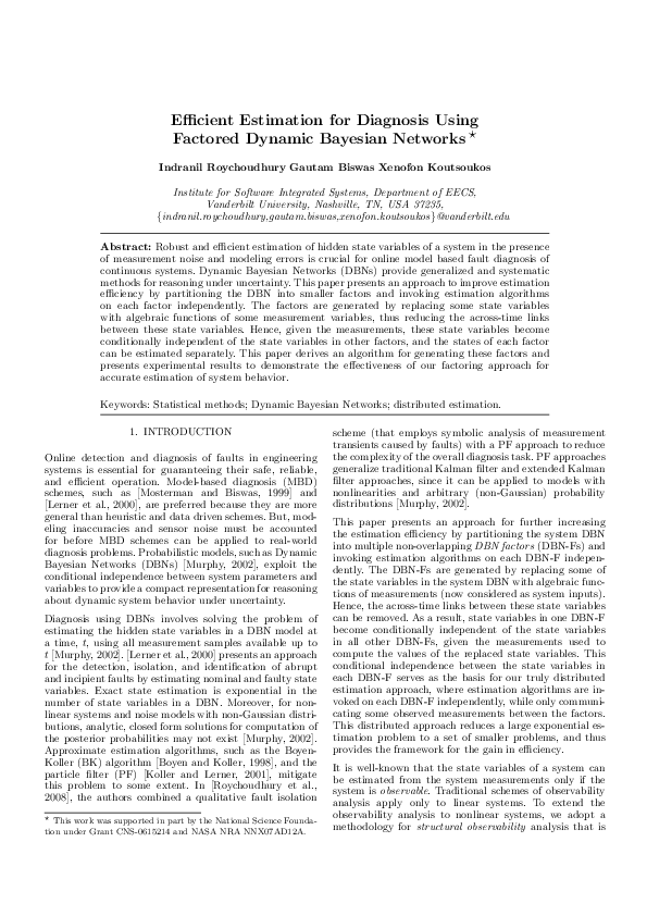 Pdf Efficient Estimation For Diagnosis Using Factored Dynamic Bayesian Networks