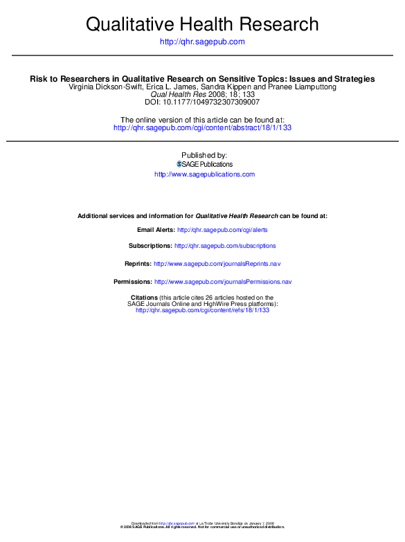 (PDF) Risk to researchers in qualitative research on sensitive topics ...