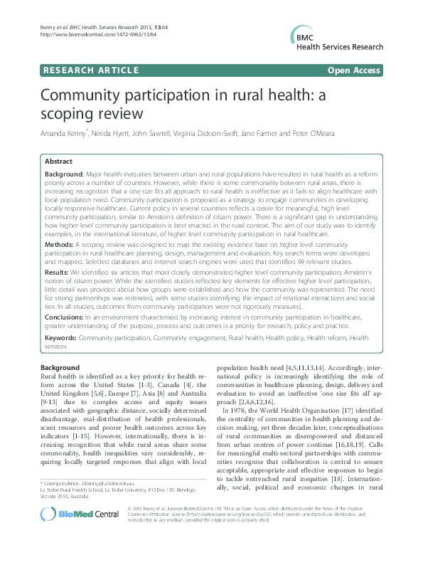 (PDF) Community participation in rural health: a scoping review