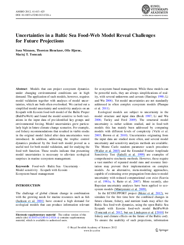 (PDF) Uncertainties in a Baltic Sea Food-Web Model Reveal Challenges ...