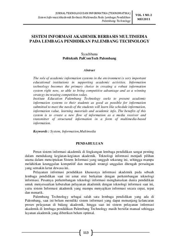 (PDF) SISTEM INFORMASI AKADEMIK BERBASIS MULTIMEDIA PADA LEMBAGA PENDIDIKAN PALEMBANG TECHNOLOGY ...