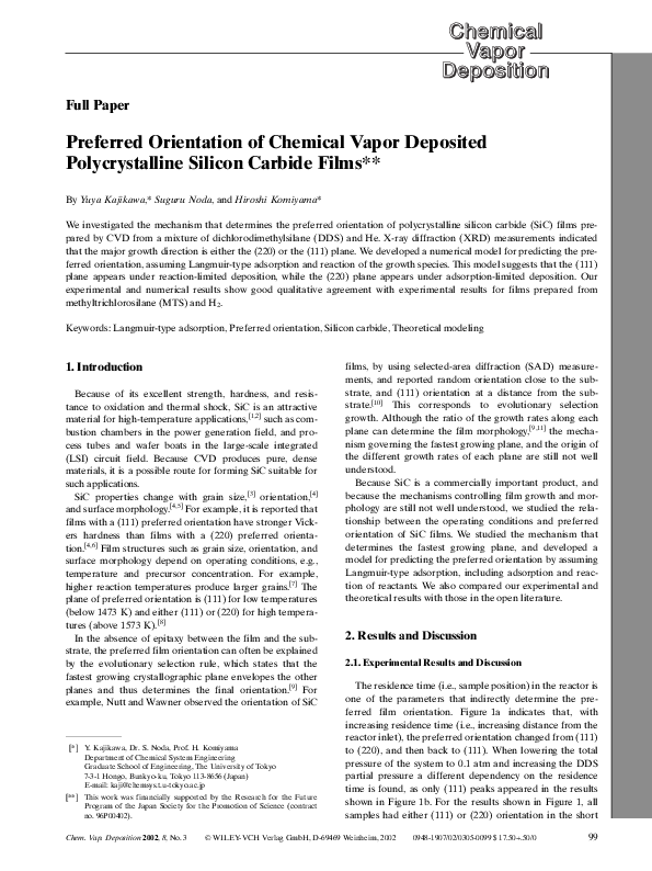 (PDF) Preferred Orientation of Chemical Vapor Deposited Polycrystalline Silicon Carbide Films