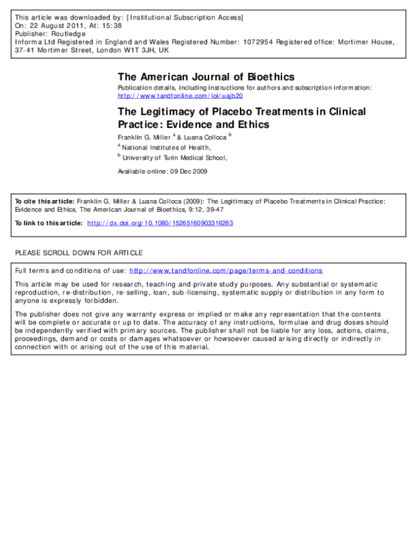 (PDF) The Legitimacy of Placebo Treatments in Clinical Practice ...