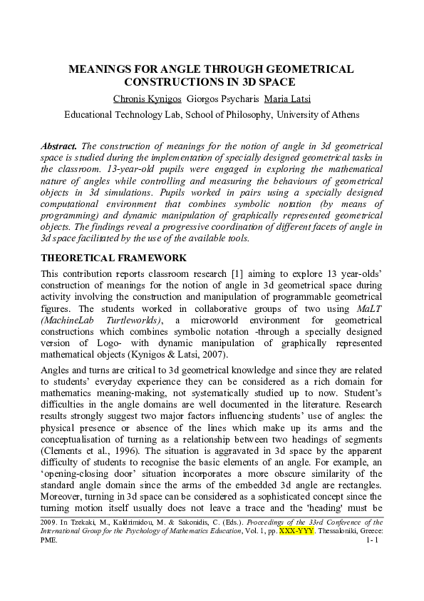 (DOC) Meanings for angles through geometrical constructions in 3d space