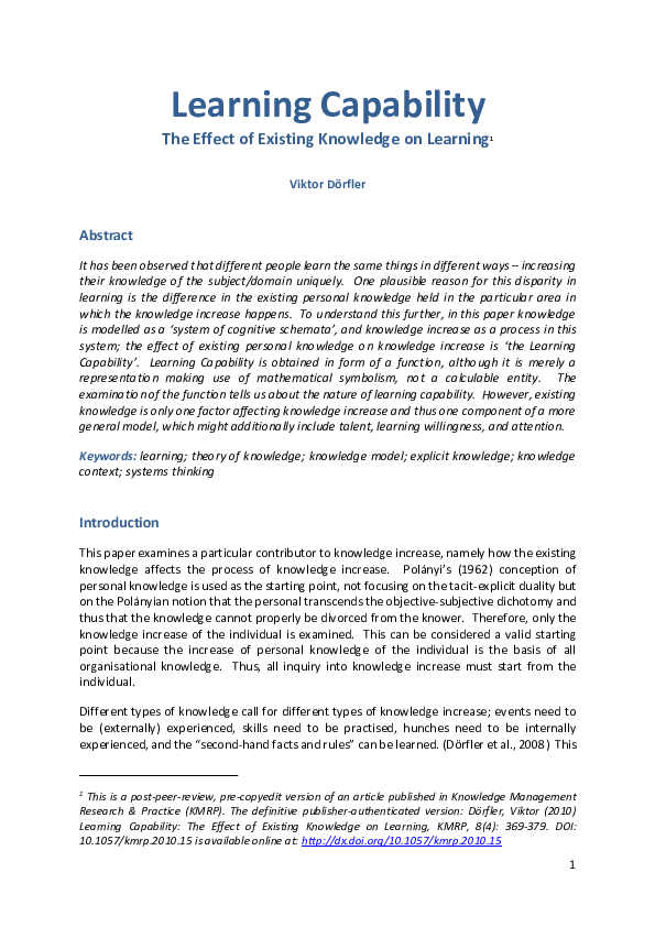 (PDF) Learning Capability: The Effect of Existing Knowledge on Learning