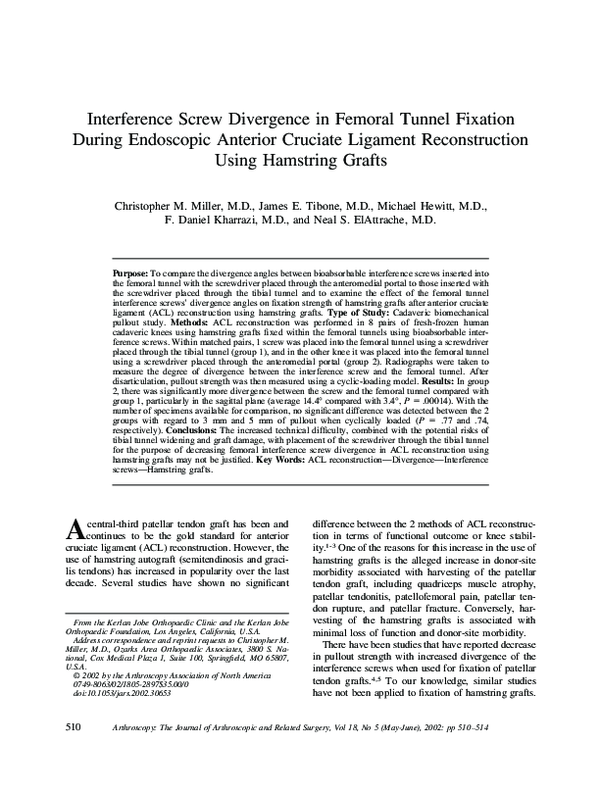 (PDF) Interference screw divergence in femoral tunnel fixation during ...