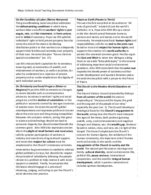(PDF) Major Catholic Social Teaching Documents Activity cut‐outs