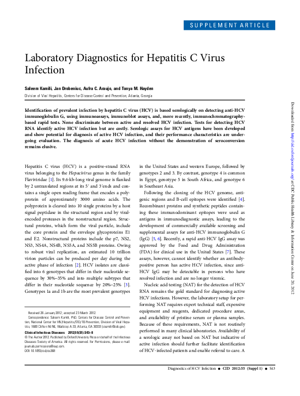 (PDF) Laboratory Diagnostics for Hepatitis C Virus Infection