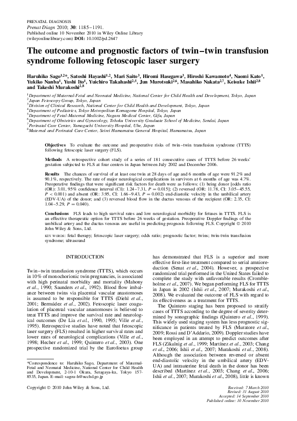 (PDF) Perinatal outcome after laser surgery for triplet gestations with ...